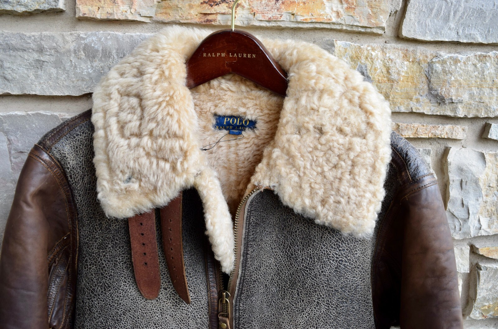 Ralph Lauren Brown Shearling Motorcycle Coat Jacket Moto Mens Extra ...