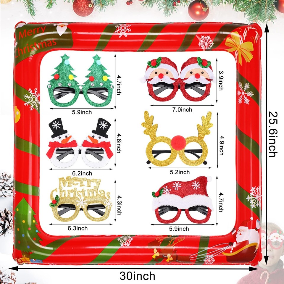 Christmas Photo Booth Props and 6 Pcs Christmas Glitter Glasses Xmas ...