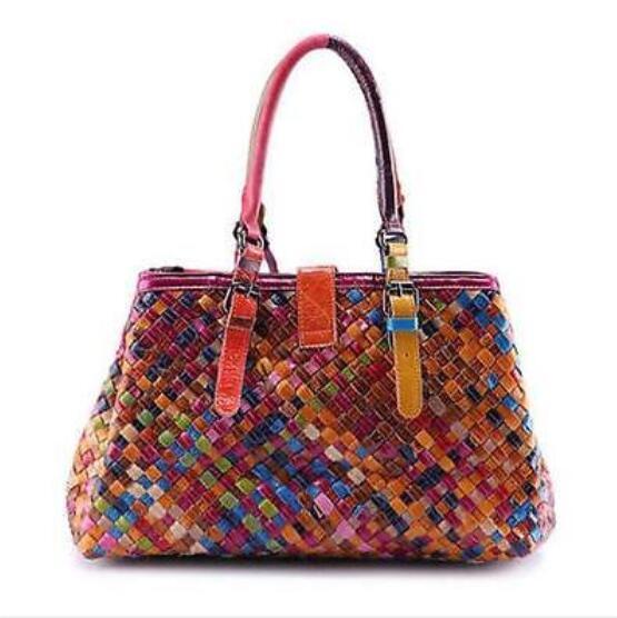 Womens Multi-color Leather Hand-woven Handbag Shoulder Messenger Bags ...