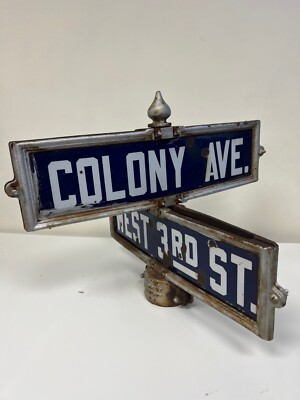 Antique Colony Ave & West 3rd Street Porcelain Street Sign in Cast Iron ...