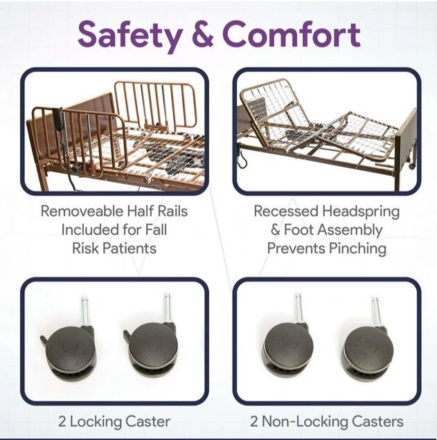 Full Electric Hospital Bed, Foam Mattress, Half Rails, 36x80 ...