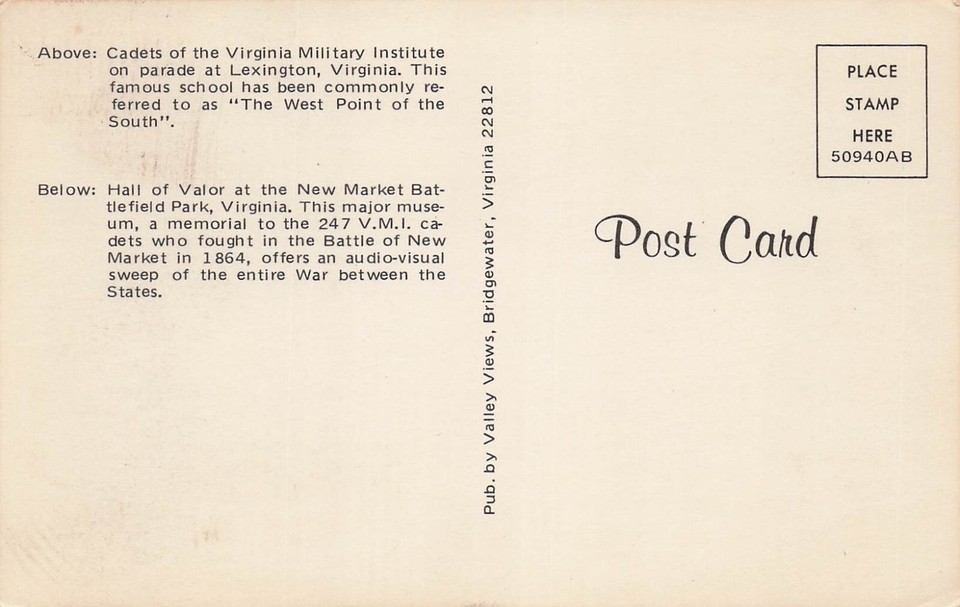 Virginia Military Institute Campus Military Parade Cadets Vtg Postcard ...