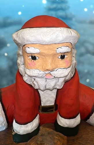 Vintage Paper Mache Hand Pained Santa Claus Sitting Figurine Figure ...