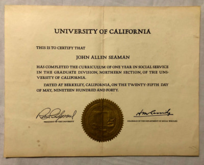 Vintage 1940 UC Berkeley Social Service Graduate Certificate ...