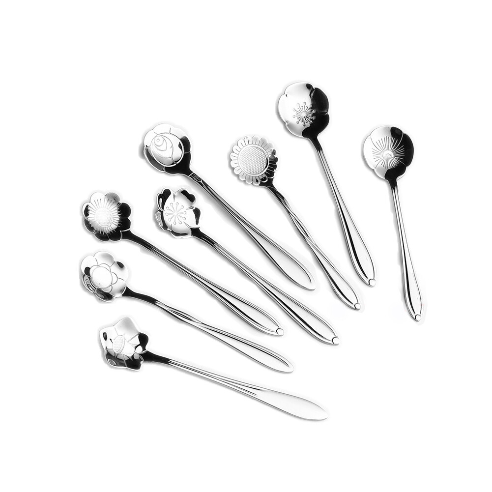 8Pcs Flower Stainless Steel Coffee Tea Cup Spoon Teaspoon Kitchen Tool ...