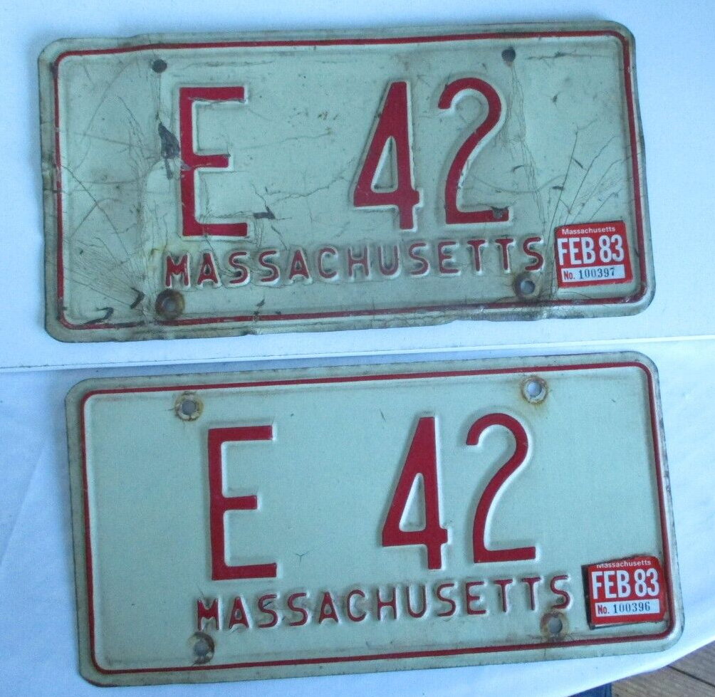 1972-83 Massachusetts license plate E 42 pair | eBay