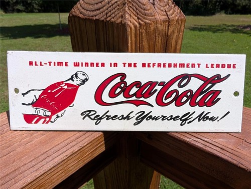 VINTAGE OLD COCA COLA REFRESH YOURSELF NOW PORCELAIN SIGN 12 X 4 SODA ...