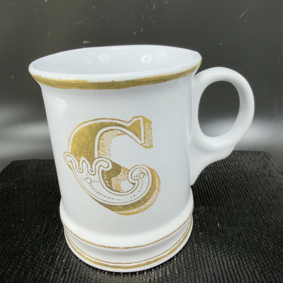 Williams Sonoma Brushed Gold Monogram Letter C Ceramic White Gold ...