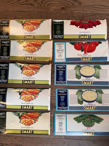10 NOS Antique Canned Food Labels General Store Vintage Old Vegetable ...