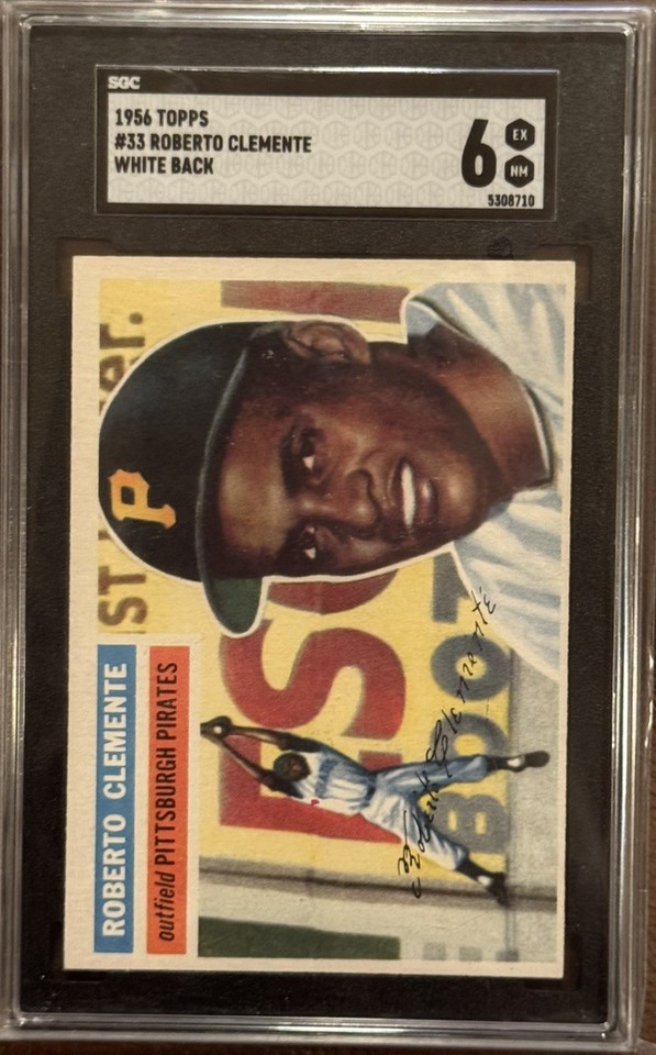 1956 Topps #33 Roberto Clemente White Back SGC 6 EX Sharp Example HOF ...