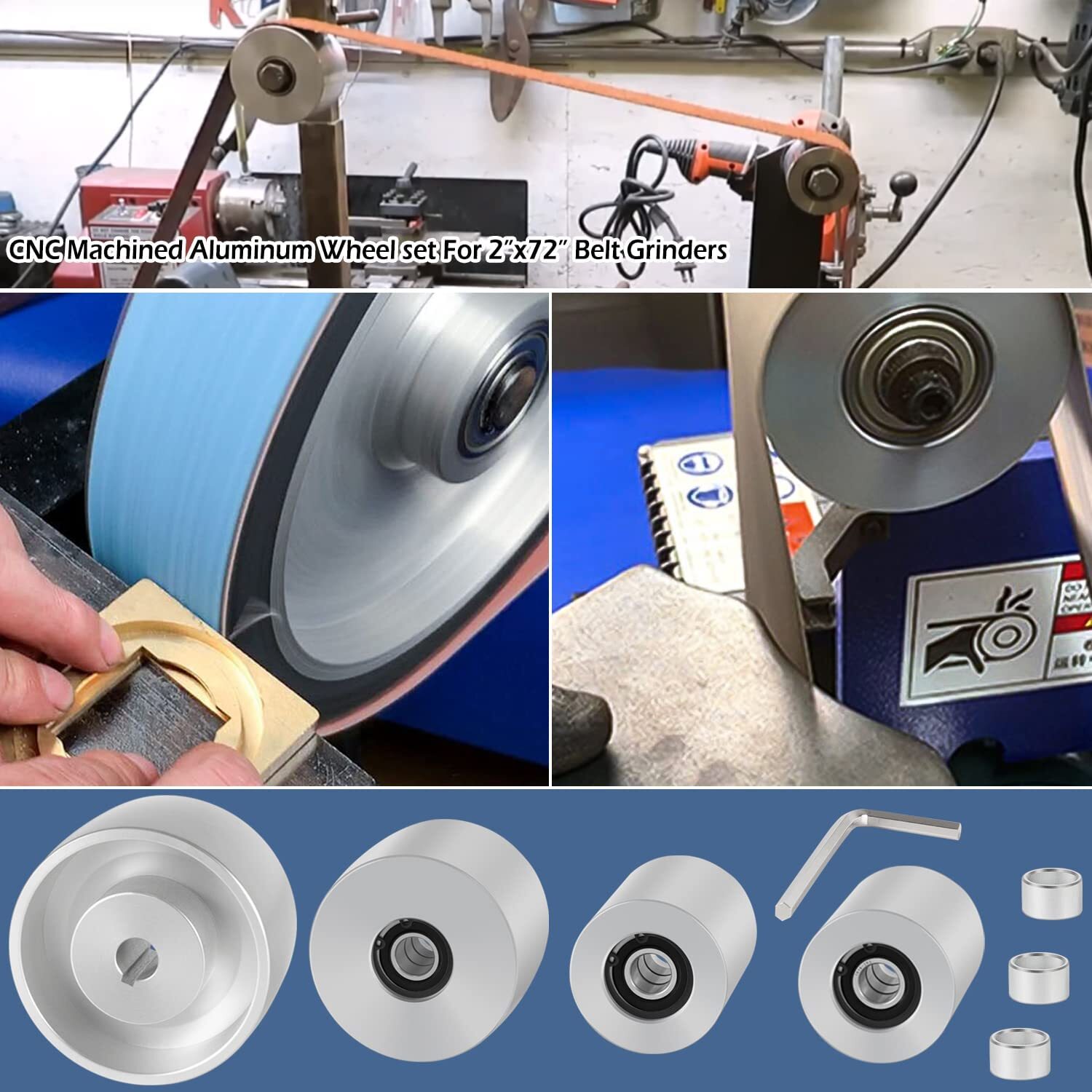 Belt Knife Grinder 2"x72" Wheel Set 4" Drive 5/8" Bore 3" Track 2 ...