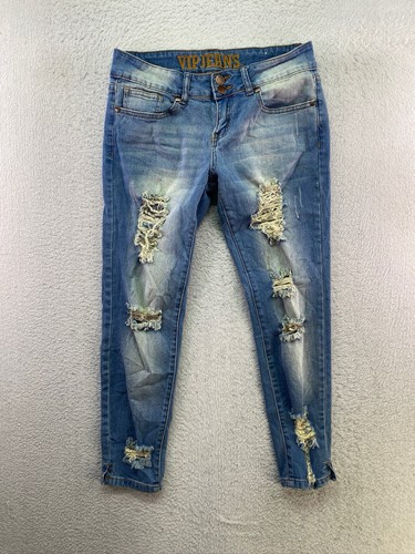 VIP Jeans Womens Size 7/8 Light Wash Distressed Cropped Skinny jeans | eBay