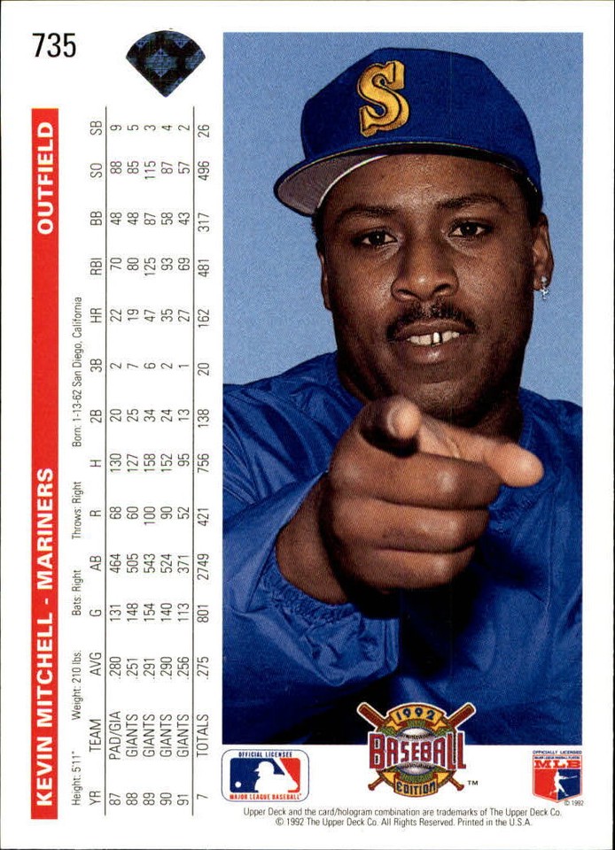 1992 Upper Deck Seattle Mariners Baseball Card #735 Kevin Mitchell | eBay
