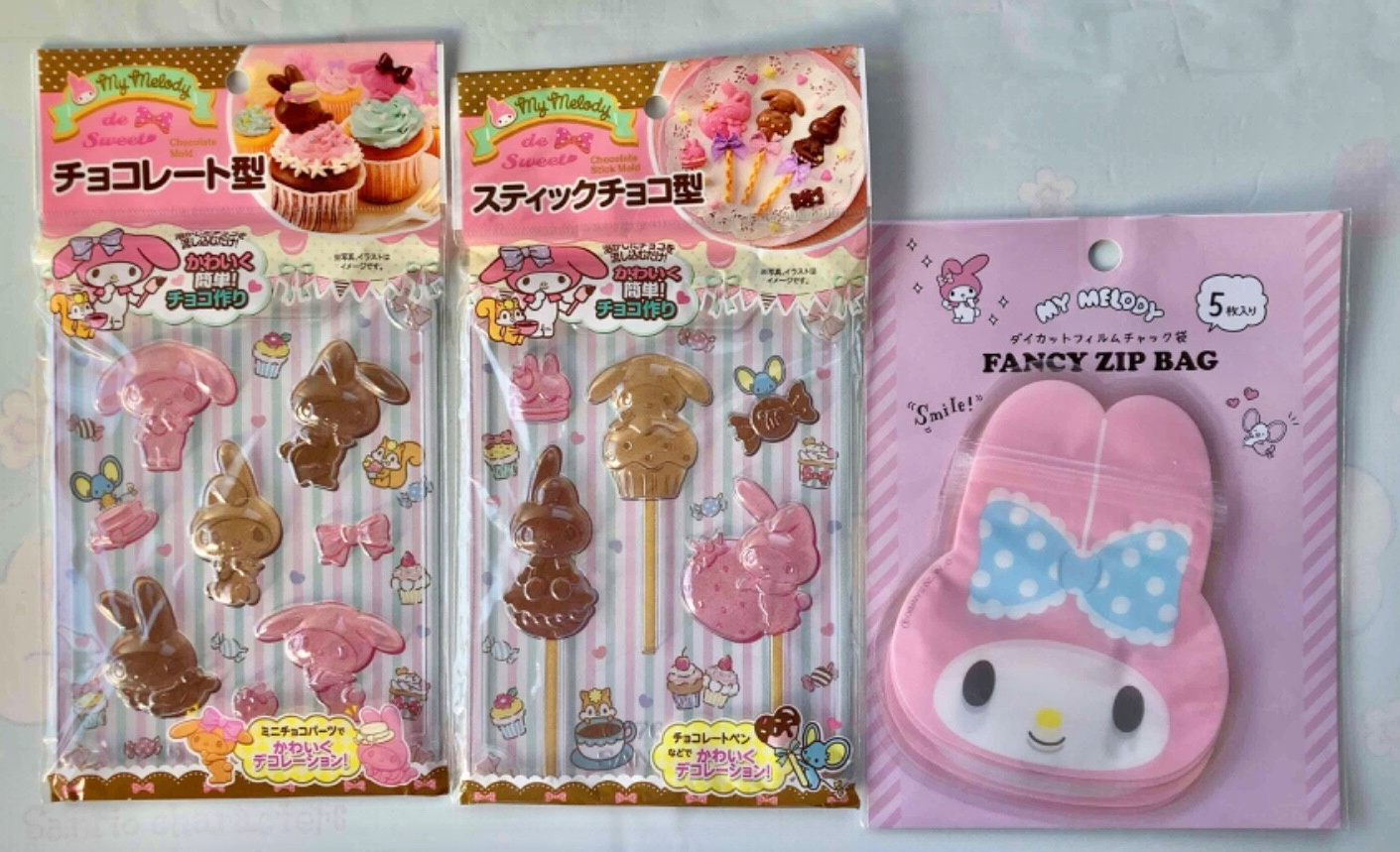 Sanrio My Melody Chocolate Mold x2 Fancy Zip Bags 5 Pieces Kawaii Japan ...