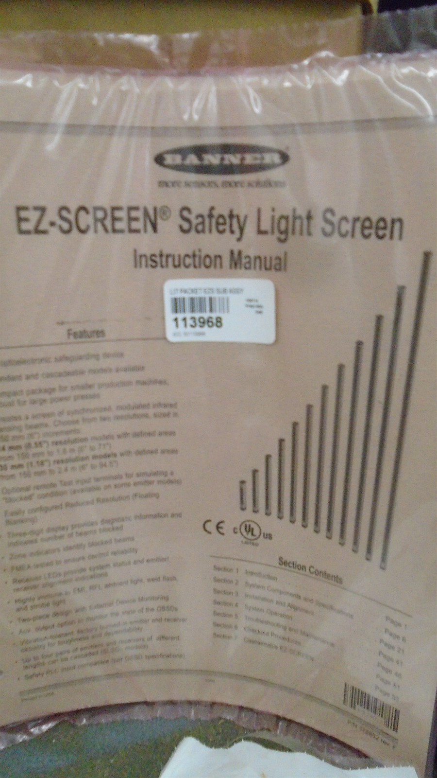 BANNER SLSR14-900P8 EZ-SCREEN LIGHT CURTAIN RECEIVER 35-1/2 ...