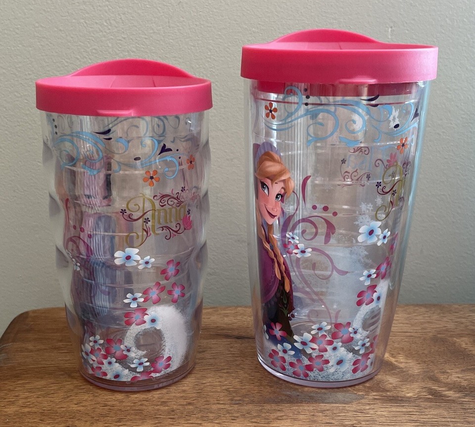 Set of Two Disney Frozen Anna Elsa Tervis Tumbler Cups - 16 & 10 oz w ...