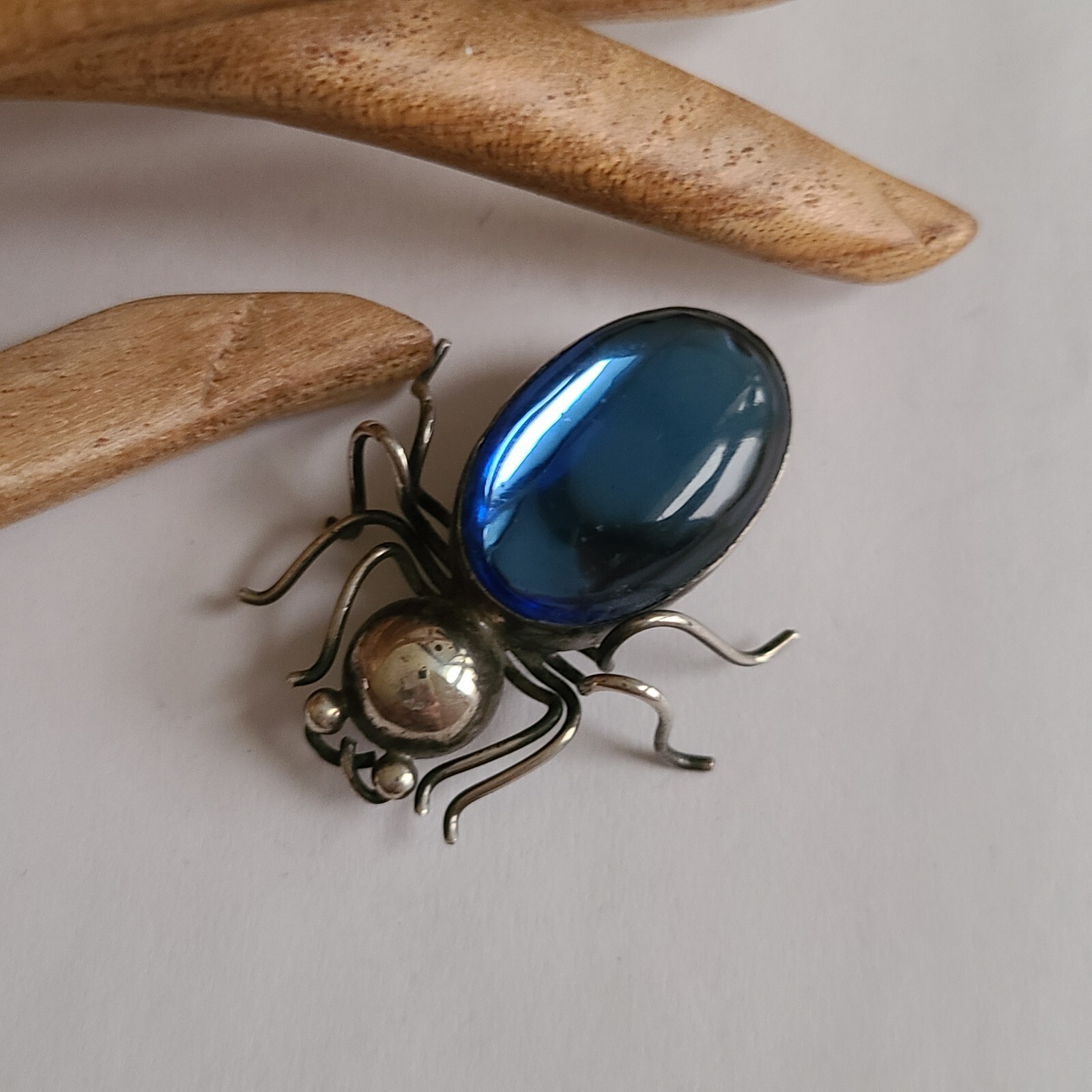 RARE EMC TAXCO STERLING SILVER BLUE GLASS LARGE SPIDER BROOCH 925 ...
