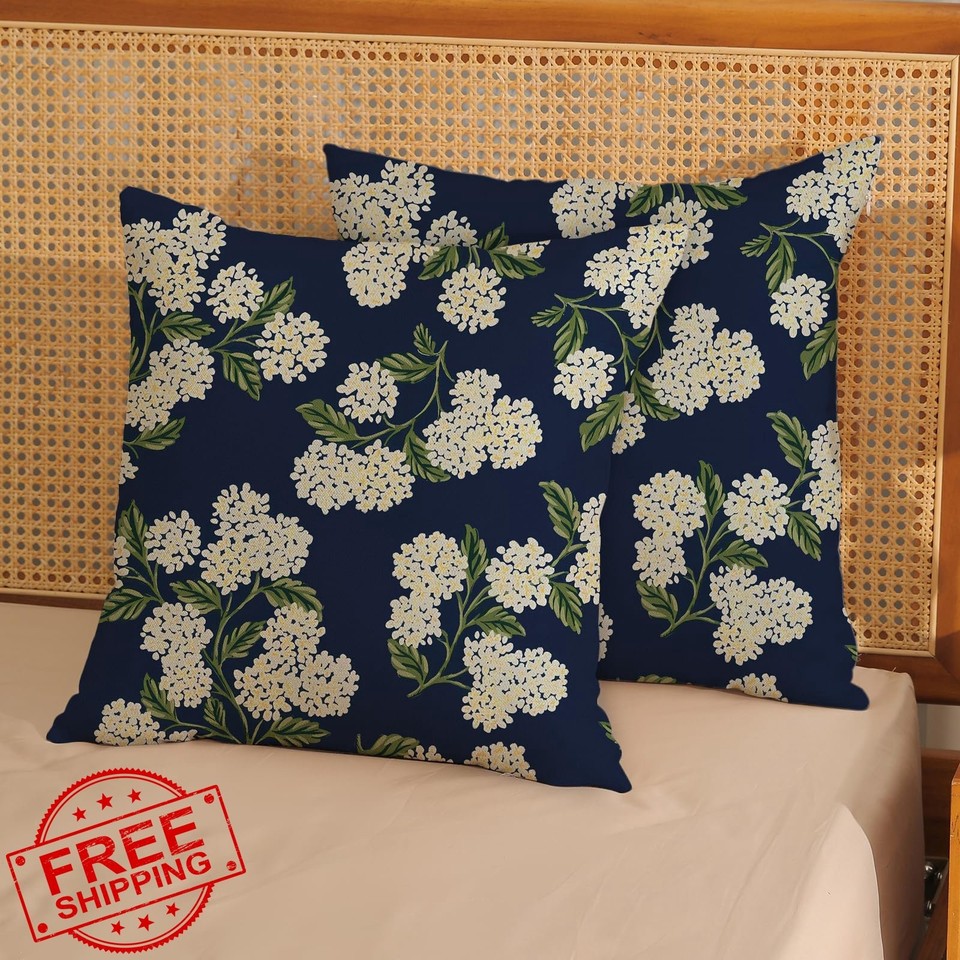 18x18" Navy Blue Spring Pillow Covers, 2pc Hydrangea Floral Decor | eBay