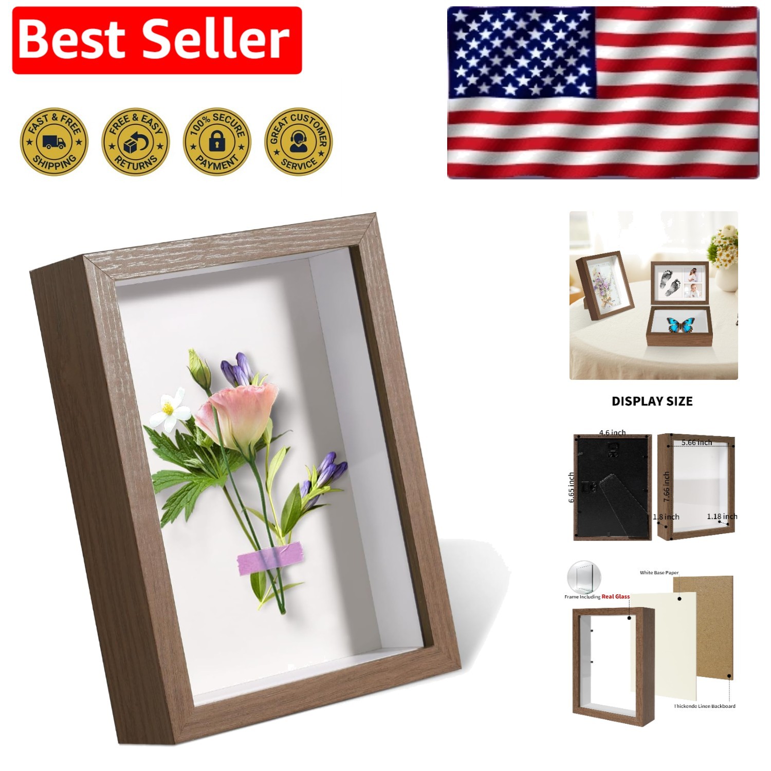 Elegant Walnut Shadow Box Frame for Photos and Memorabilia Display ...