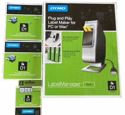 Dymo PnP Plug and Play Label Maker for PC or MAC w 10qty1/2” Label Cas ...