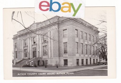 c1950 RPPC AITKIN MINNESOTA COUNTY COURT HOUSE 1956 CHEVY VINTAGE ...