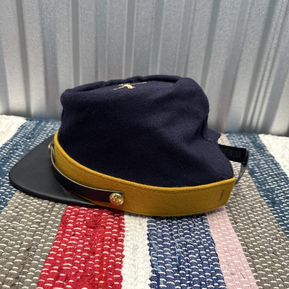 Vintage FF Made In USA Leather Wool Cap Hat Civil War Military Cross ...