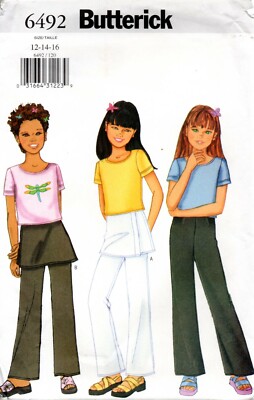 Butterick Sewing Pattern 6492 Girl's Top Overskirt Pants Size 12-16 | eBay
