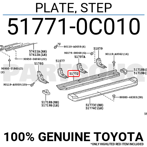 Toyota 517710C010 Genuine Plate Step 51771-0C010 | Genuine OEM ...
