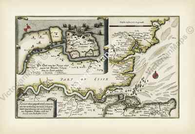 antique early map Thames river London estuary Sheppey Isle Merian 1667 ...