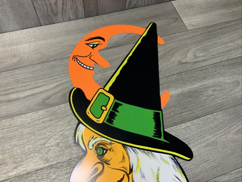 Vintage 90s Witch Moon Halloween Beistle Die Cut Cardboard Cutout Decor ...