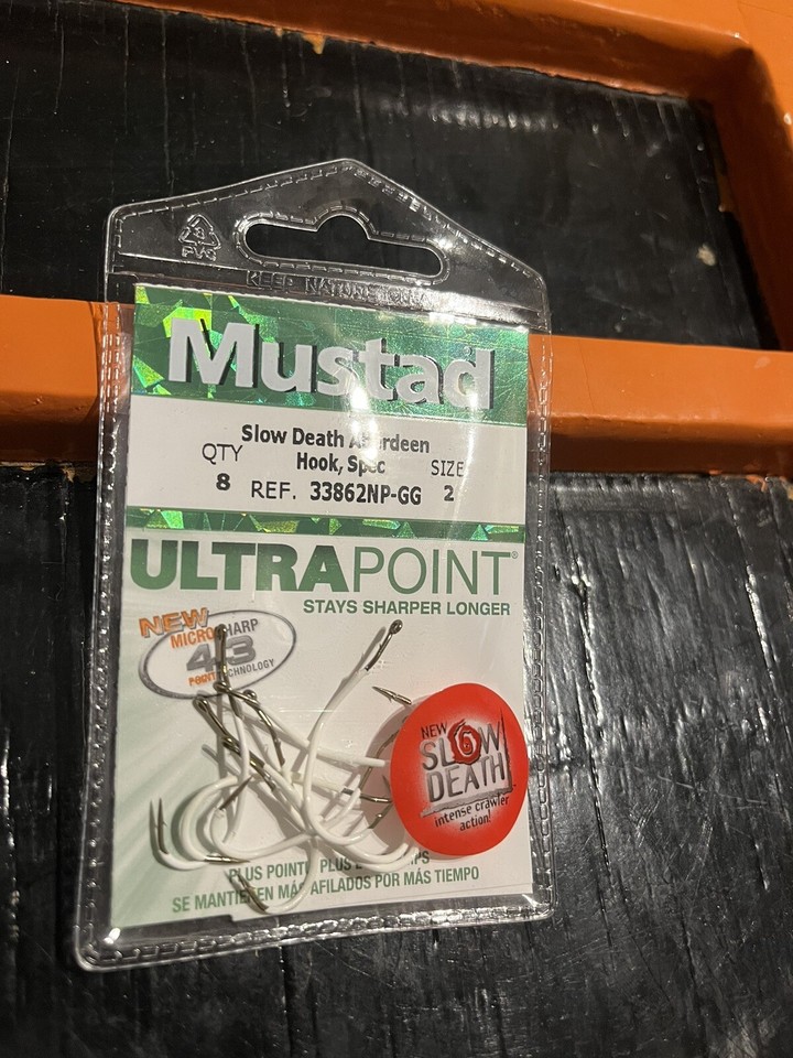 Mustad 33862GG Glow Green Slow Death Hooks Size 2 Intense Crawler 8 ...