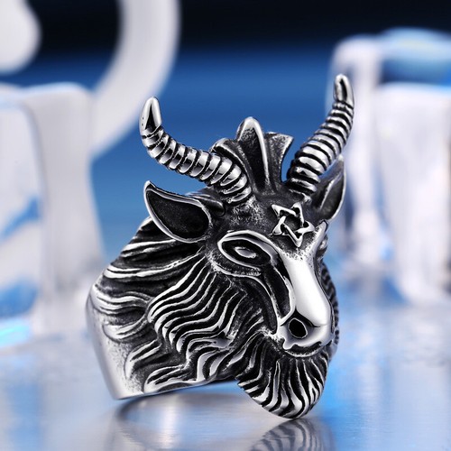 Men Animal Totem Pentagram Demon Angel Goat Ring Satanic Ram Freedom ...