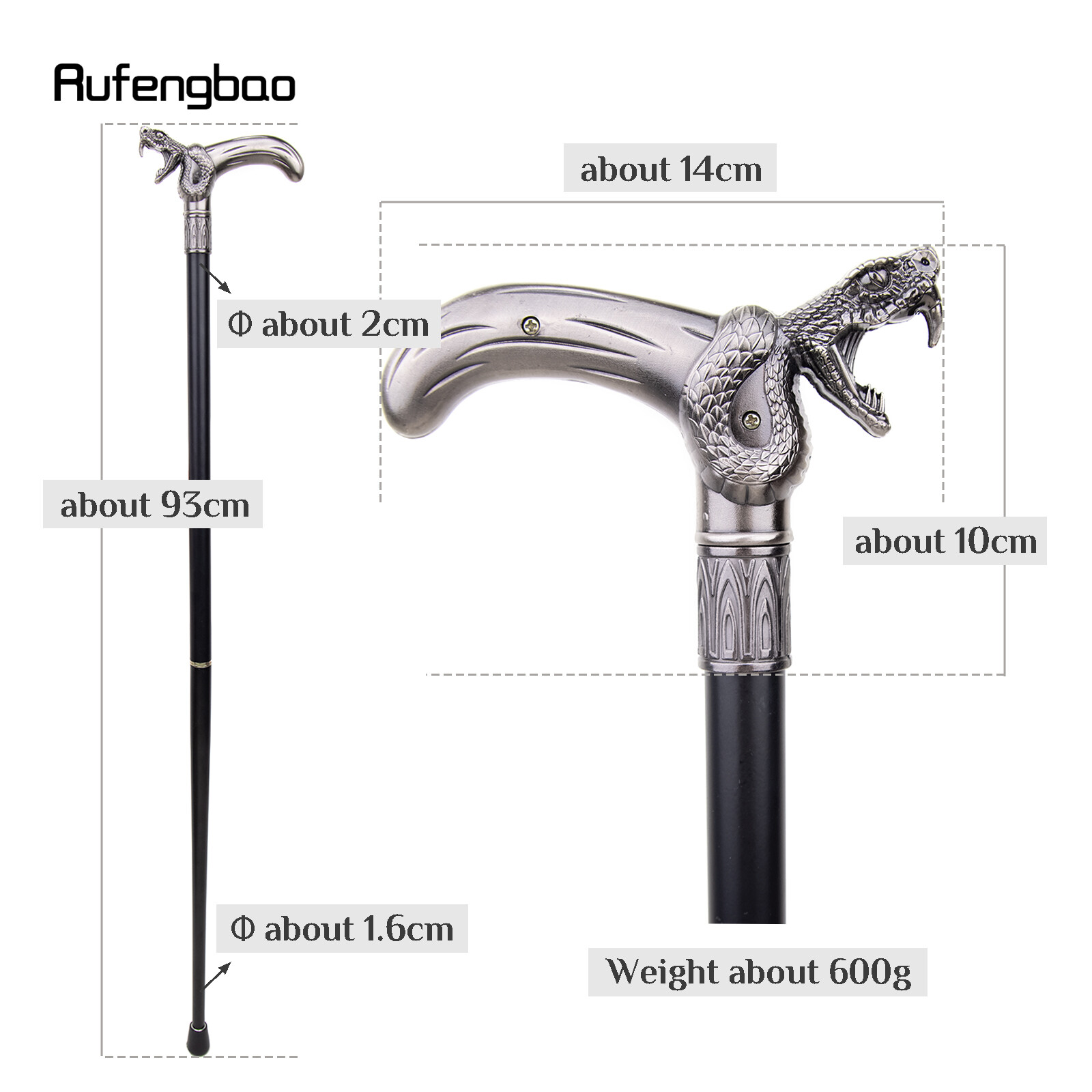 Snake Head Biting Walking Cane Fashion Decorative Wal… - Gem