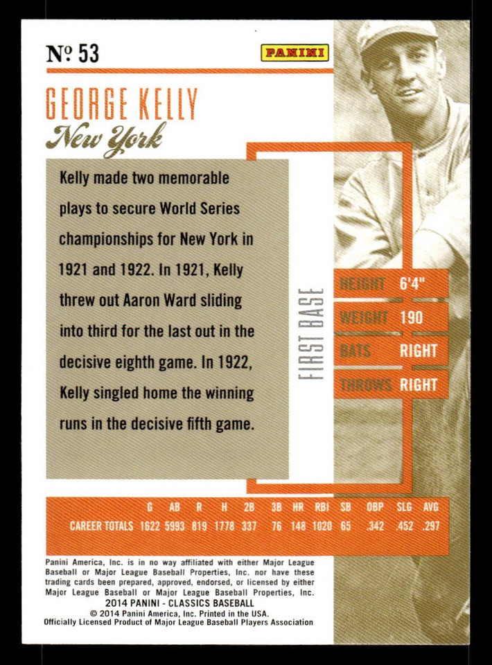 2014 Panini Classics #53 George Kelly Card New York Giants | eBay