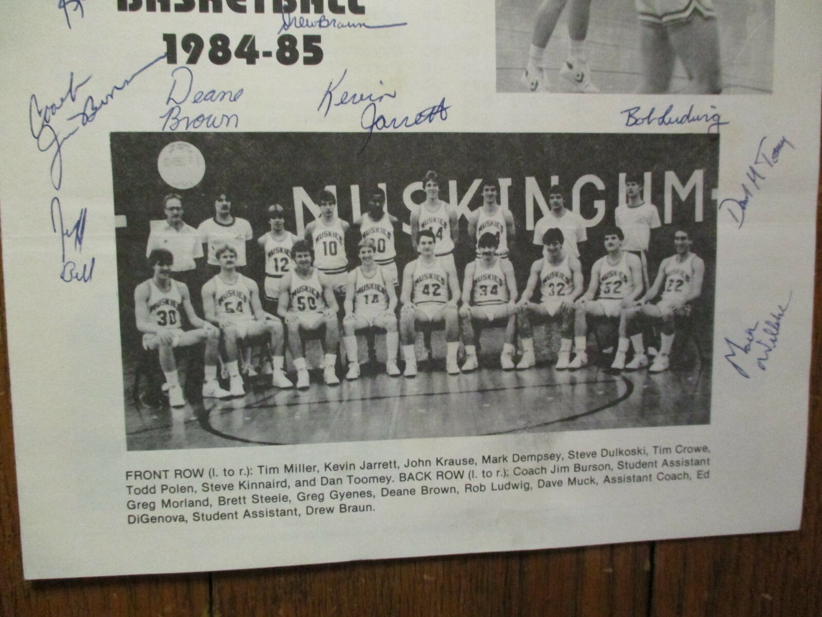 1985 Muskingum College Men Basketball Program(17 Signed/JIM BURSON/MARK ...