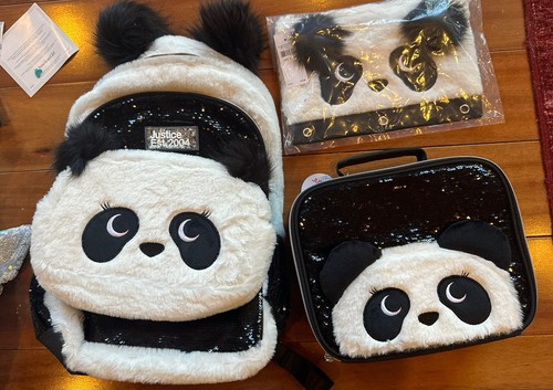 NWT Justice Panda Full Size Backpack Lunch box And pencil case Set | eBay