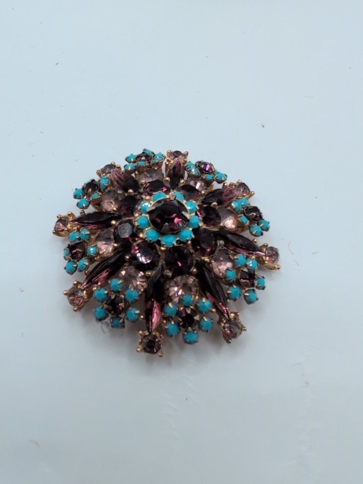 Beautiful Vintage Regency Style Multi Color Rhinestone Star Brooch Faux ...