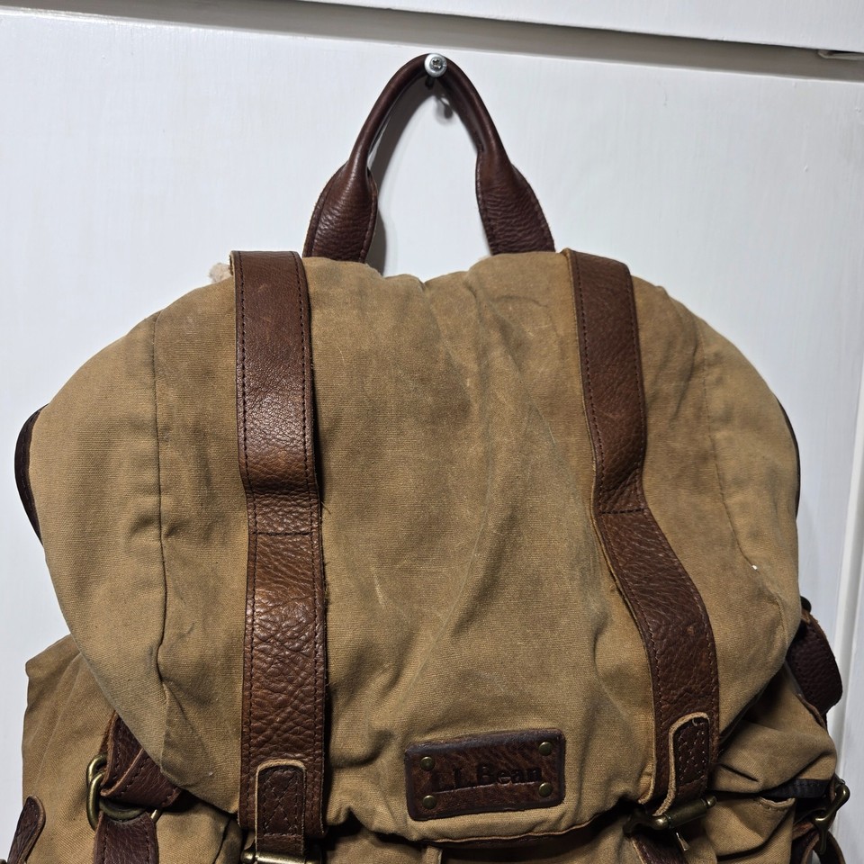 Vintage LL BEAN Backpack Continental Rucksack Cotton Wax Canvas Leather ...