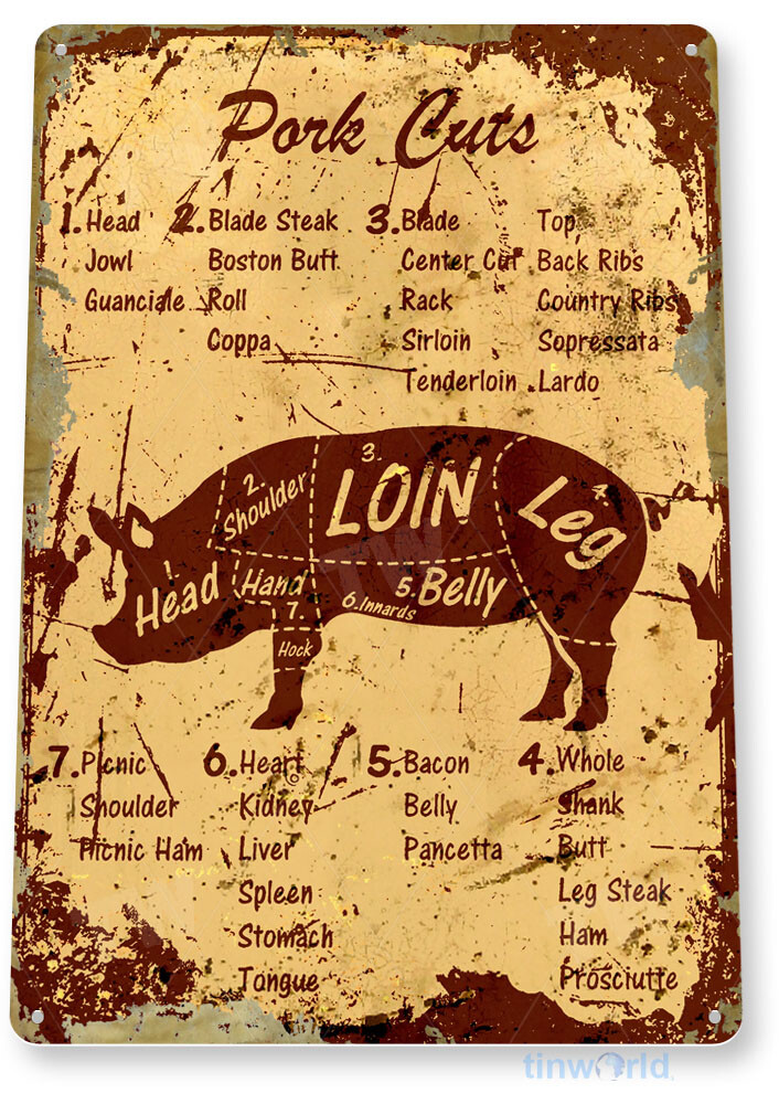 TIN SIGN Pork Cuts Metal Décor Wall Shop Farm Meat Pig Cow Kitchen ...