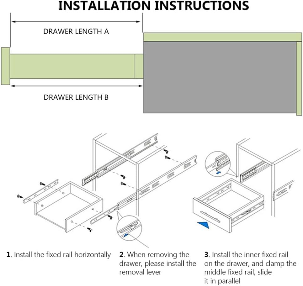 27mm BALL BEARING DRAWER RUNNERS/SLIDES Cabinet 250mm-500mm Partial ...