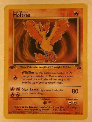 MOLTRES Pokemon Card - WOTC - 1st Edition - Fossil - 27/62 - Non Holo ...