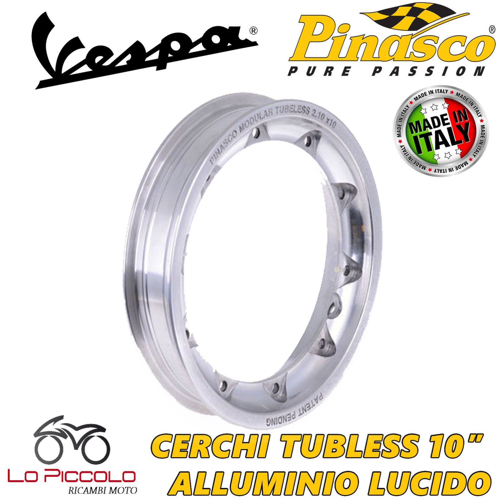 Chrome Tubeless Disassembled Wheel Rim Pinasco Piaggio Vespa PX 125 200 ...
