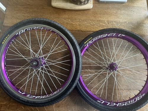 Purple Bombshell Bmx Wheels with Onyx Hubs 36H 20" and Maxxis DTH 1.75 ...