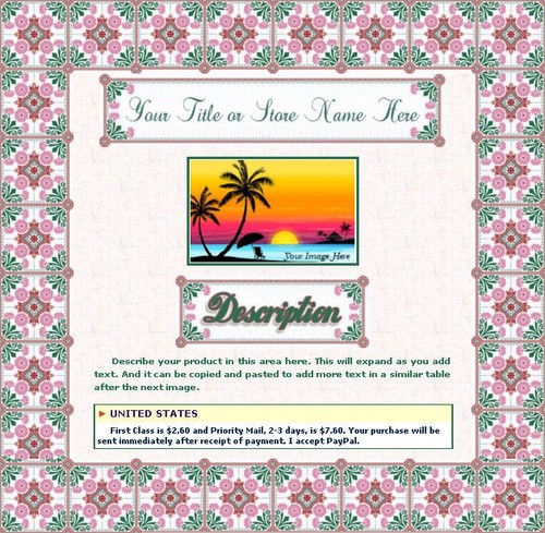 AUCTION TEMPLATE Tiles Border Design Green Pink & Maroon - FREE Email ...