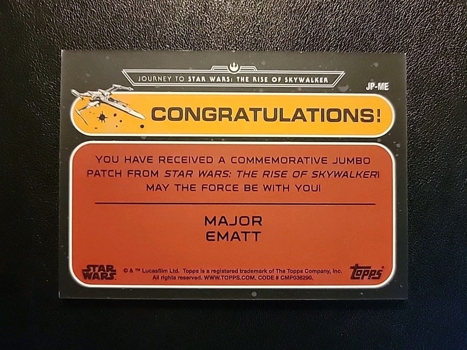 2019 Topps Journey To Star Wars Rise of Skywalker Major Ematt Patch ...