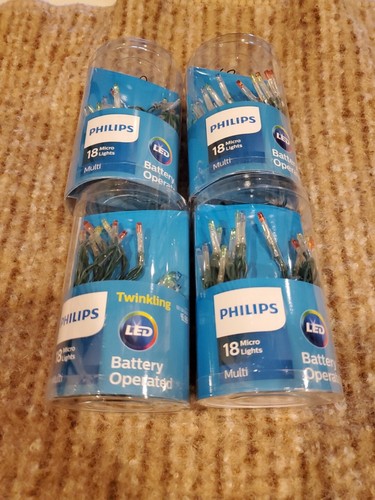 Lot 4 Philips LED Twinkling Battery Operated 18 Micro Lights Multi ...
