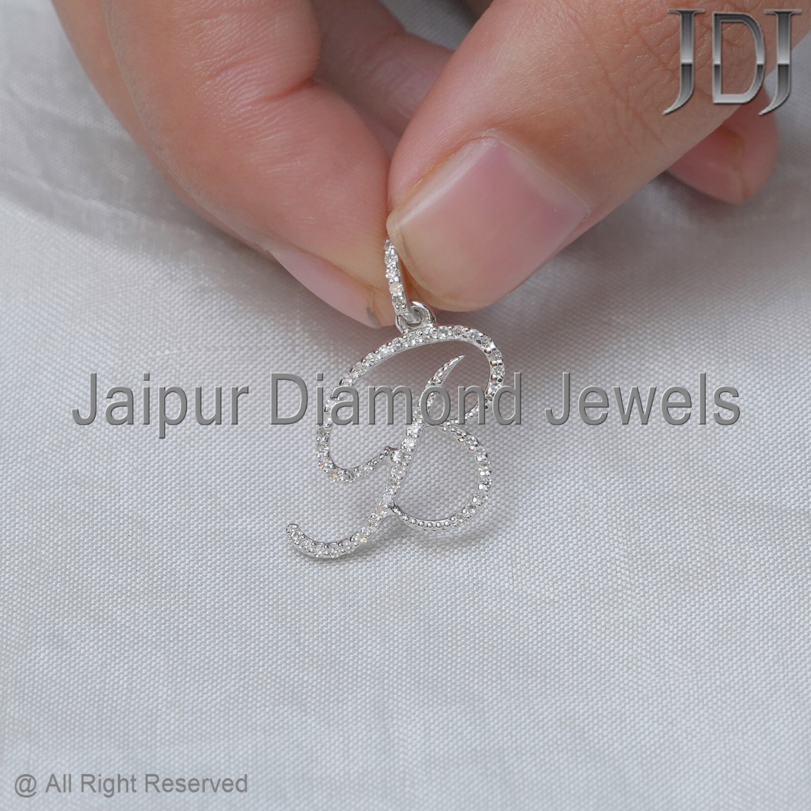 Solid 14k White Gold Natural Diamond B Initial Letter Alphabet Charm ...