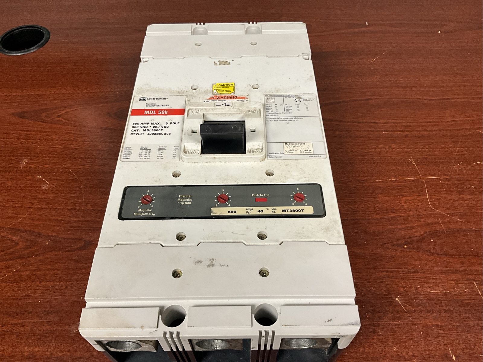 Cutler Hammer Industrial Circuit Breaker Frame 800A 600V | MDL3800F ...