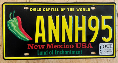 NEW MEXICO CHILE AUTO PASSENGER LICENSE PLATE " ANNH 95 " 3 LETTER NAME ...