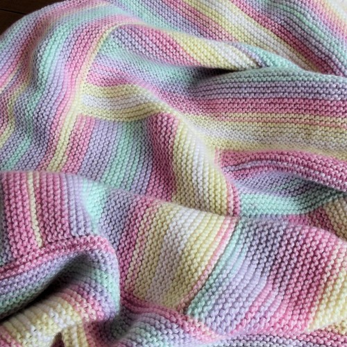 Hand knitted Babies Blanket, Lemon, Lilac, 26 x 33 inch, Cot Blanket ...